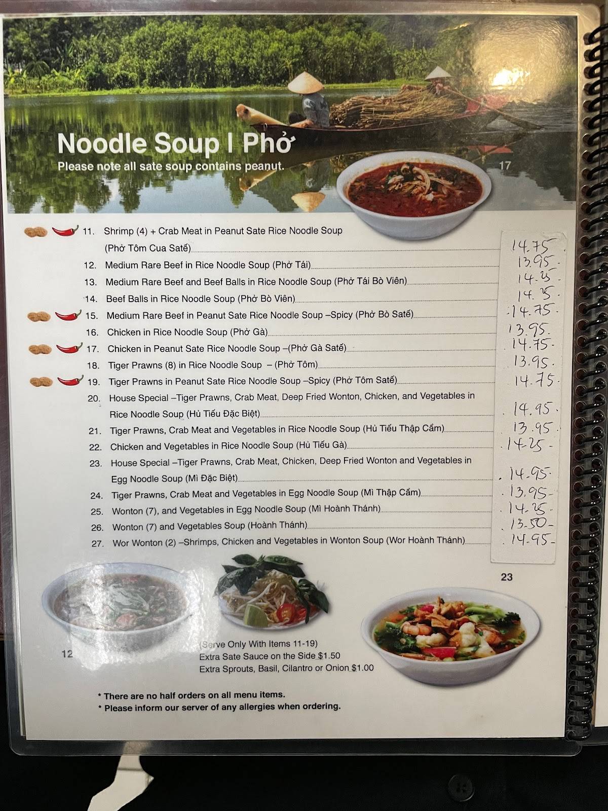 Menu at Nho Saigon restaurant, Calgary
