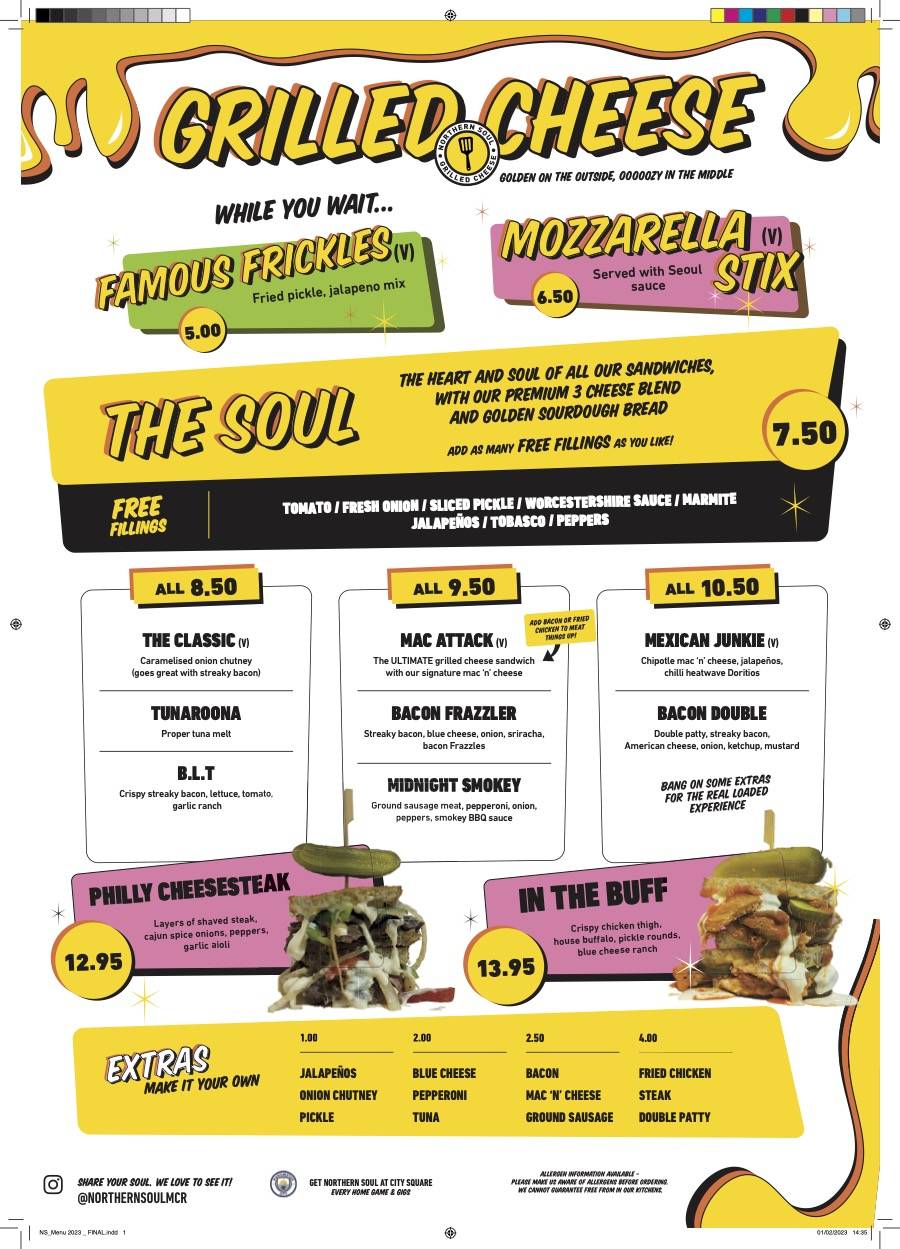 Menu at Northern Soul Grilled Cheese restaurant, Manchester, Unit G20