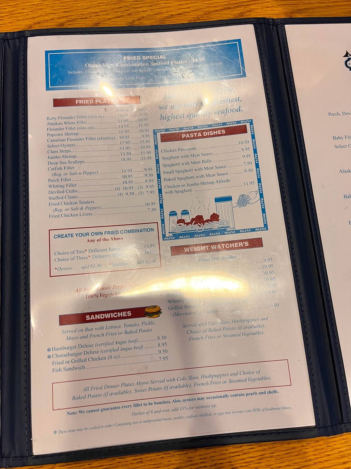 Menu at Ocean View Seafood restaurant, Lexington