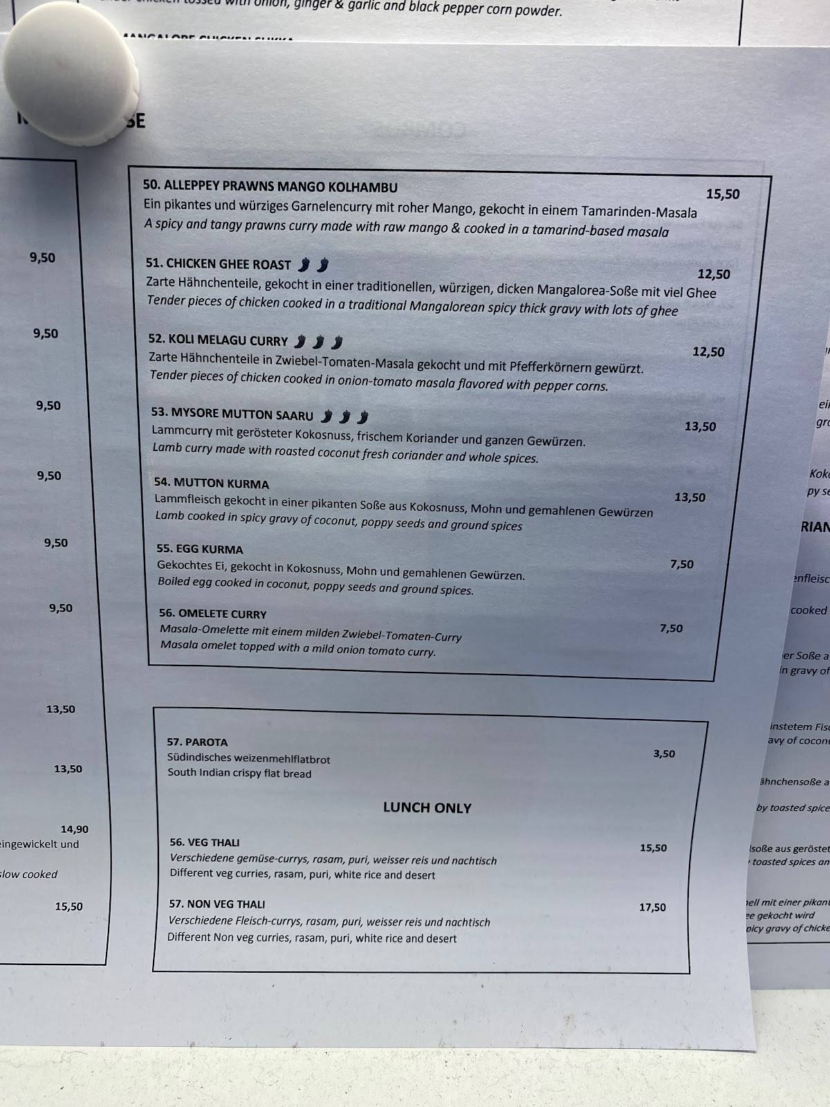 Speisekarte von Oota | Südindisches Restaurant, Regensburg