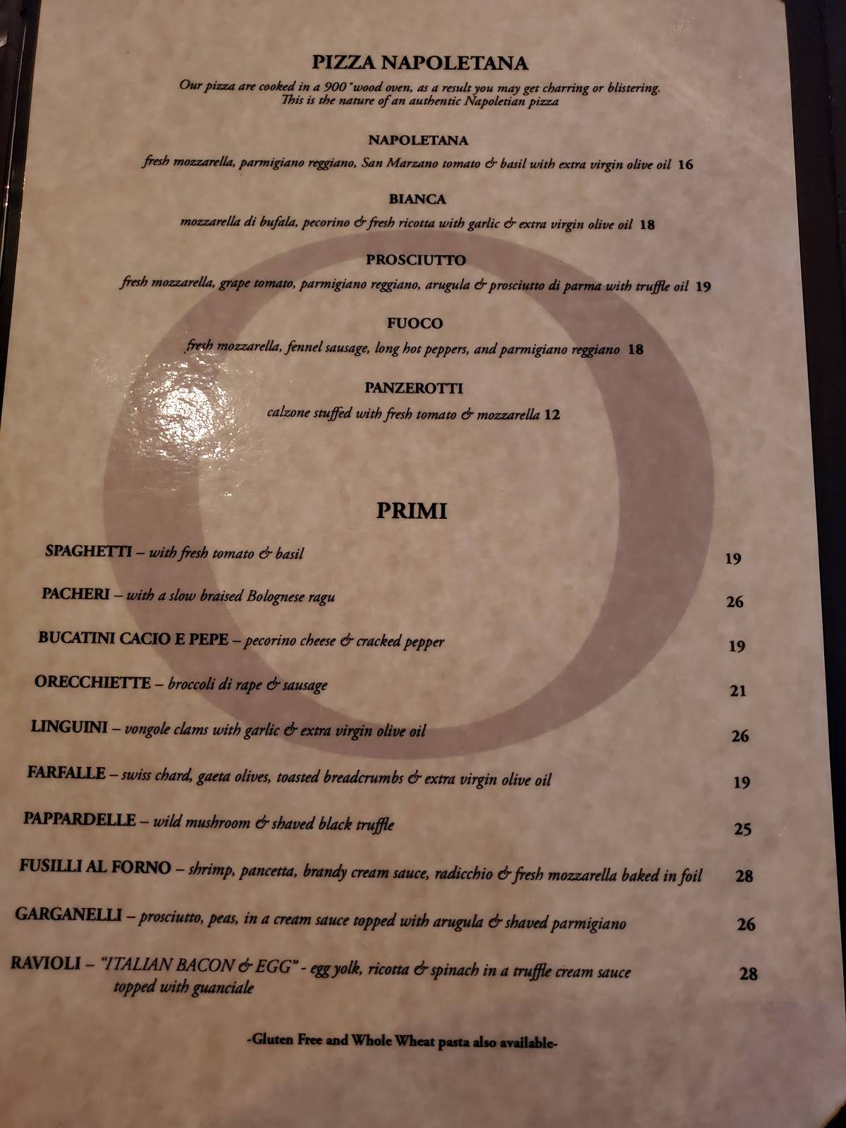 Menu at Osteria Cucina Rustica restaurant, Marlboro Township