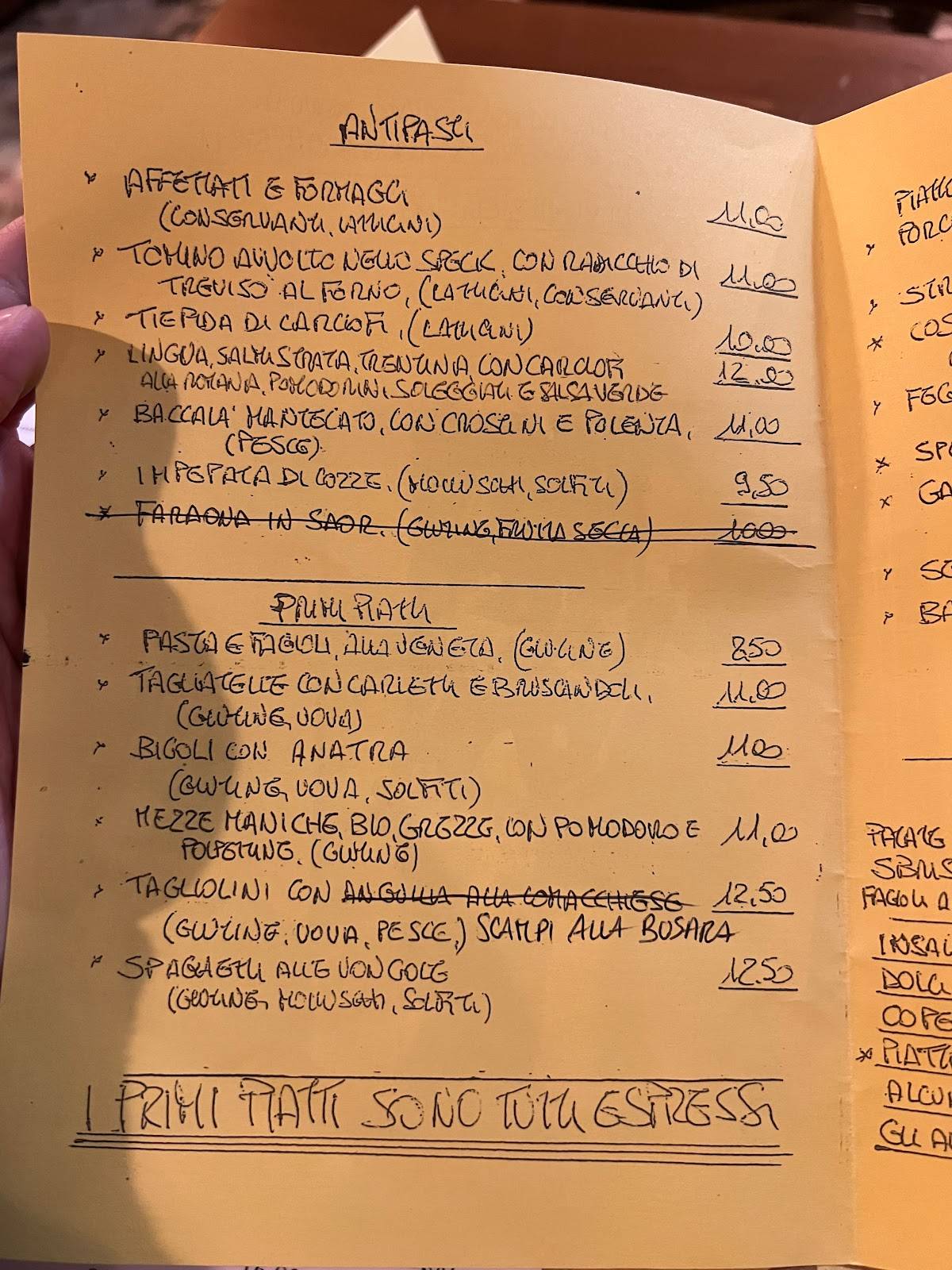 Menu da Osteria l'Anfora ristorante, Padova