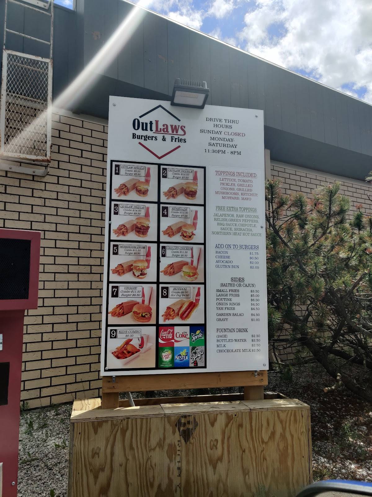 Menu at Outlaws Burgers and Fries restaurant, Thunder Bay