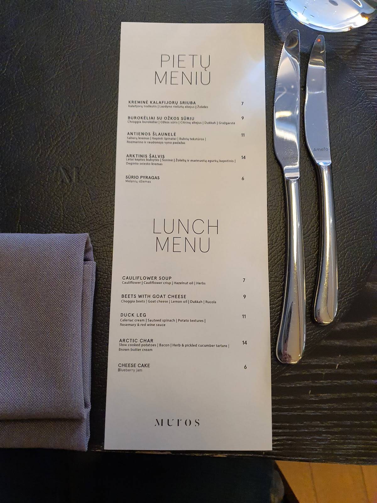 Speisekarte von PACAI Restaurant & Bar, Vilnius