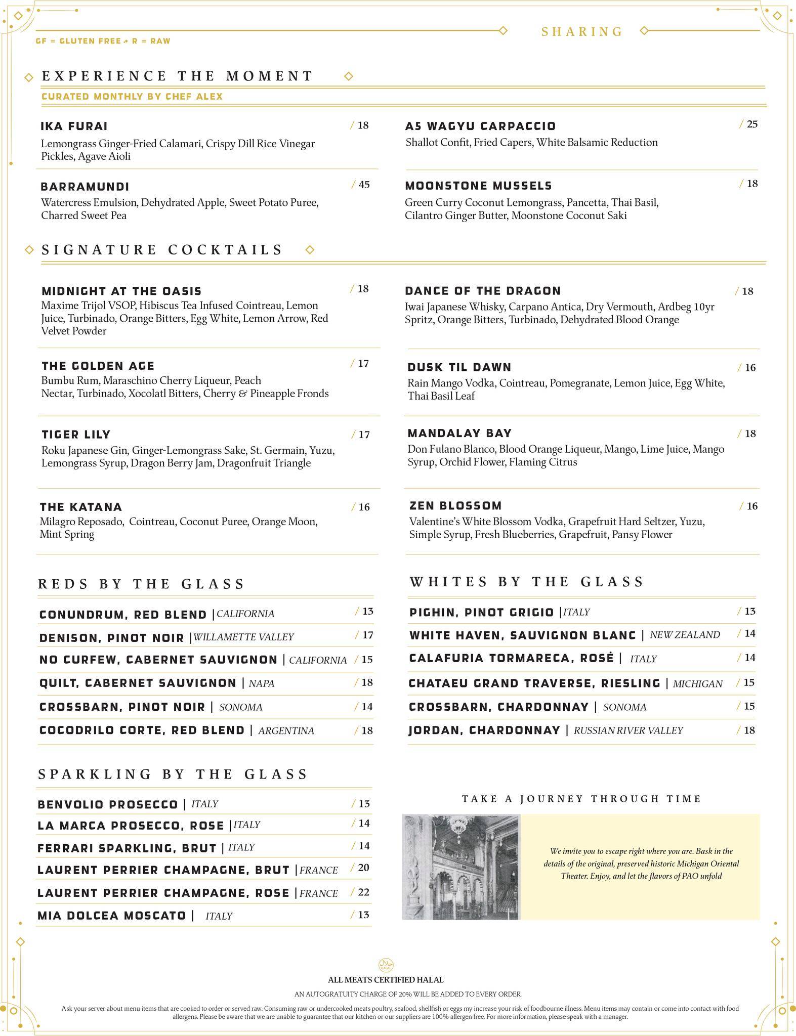 Menu at PAO Detroit restaurant, Detroit