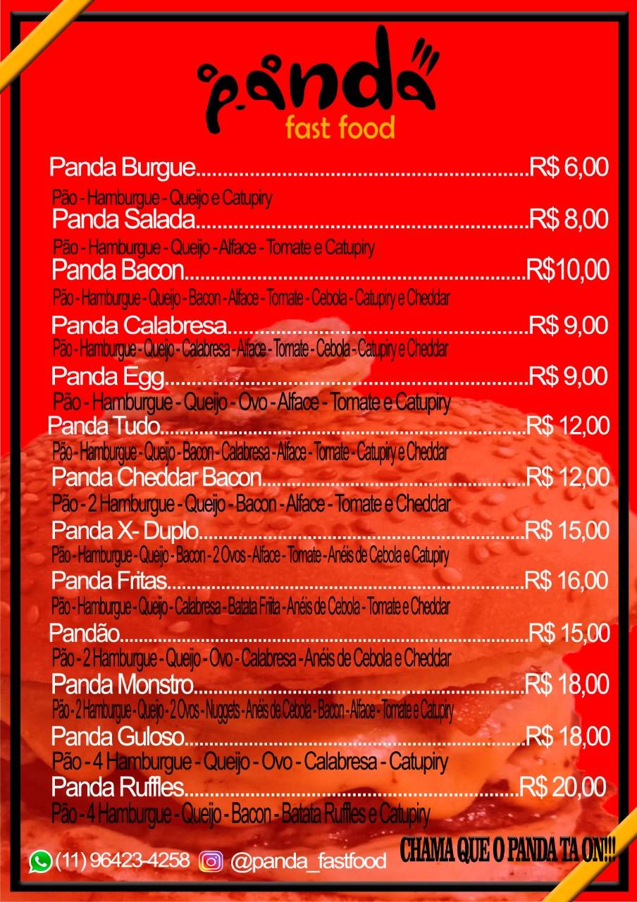 Carta del restaurante Panda fast-food, Guarulhos