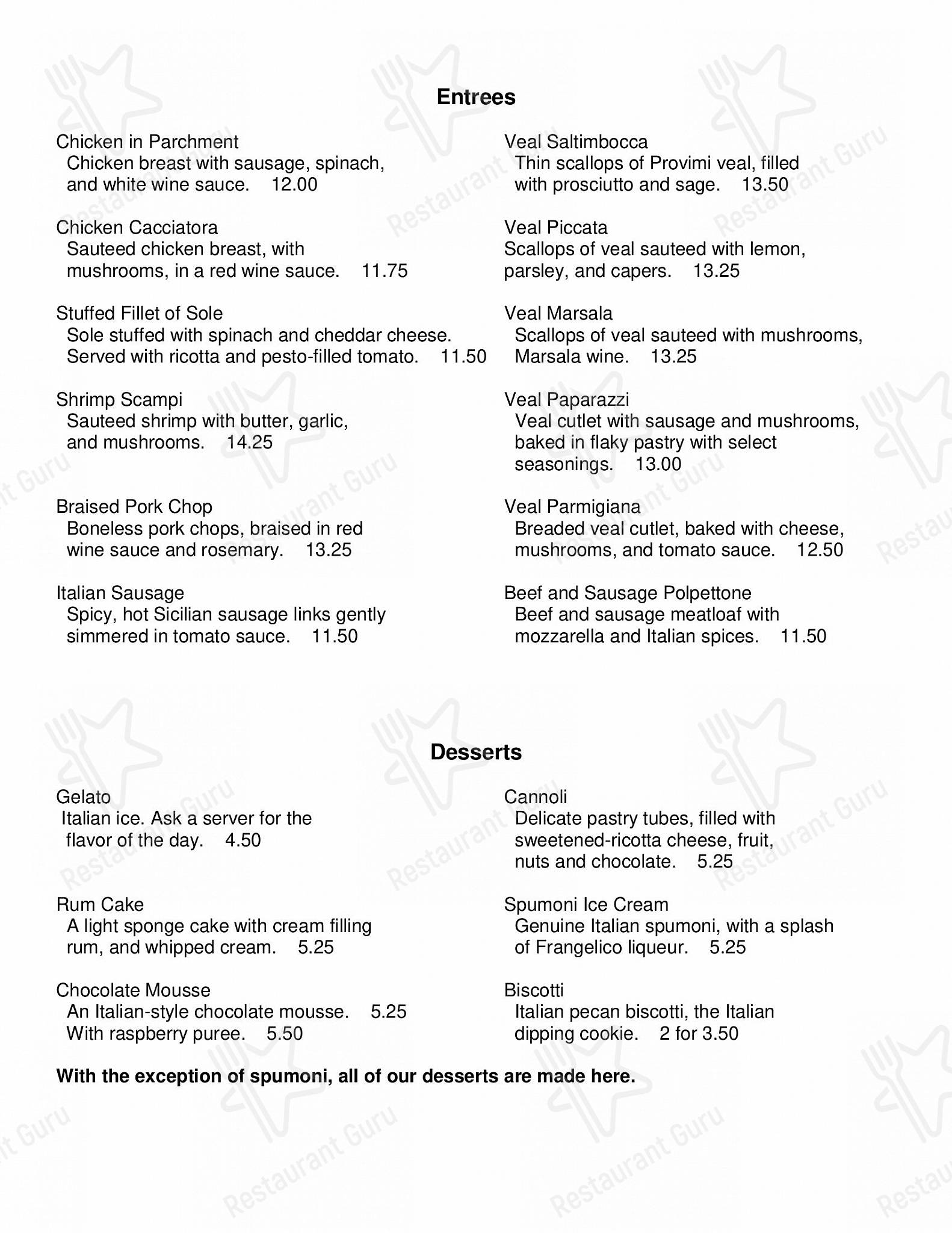 Menu at Paparazzi restaurant, Peoria Heights