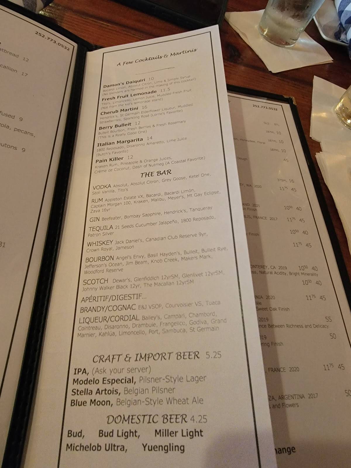 Menu at Parrott's On Eleventh restaurant, Morehead City