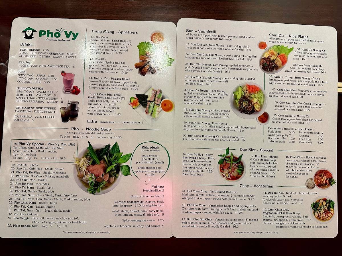 Menu at Pho Vy Vietnamese Restaurant, Langford