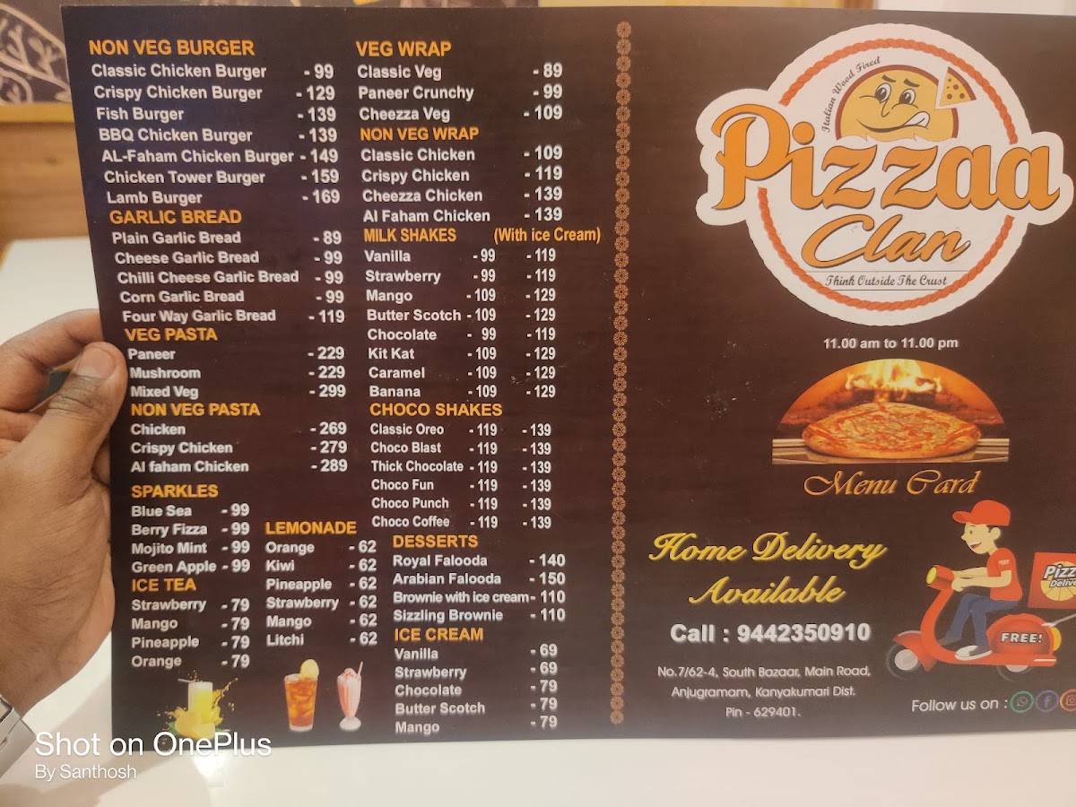 Menu at Pizzaa Clan, Anjugramam