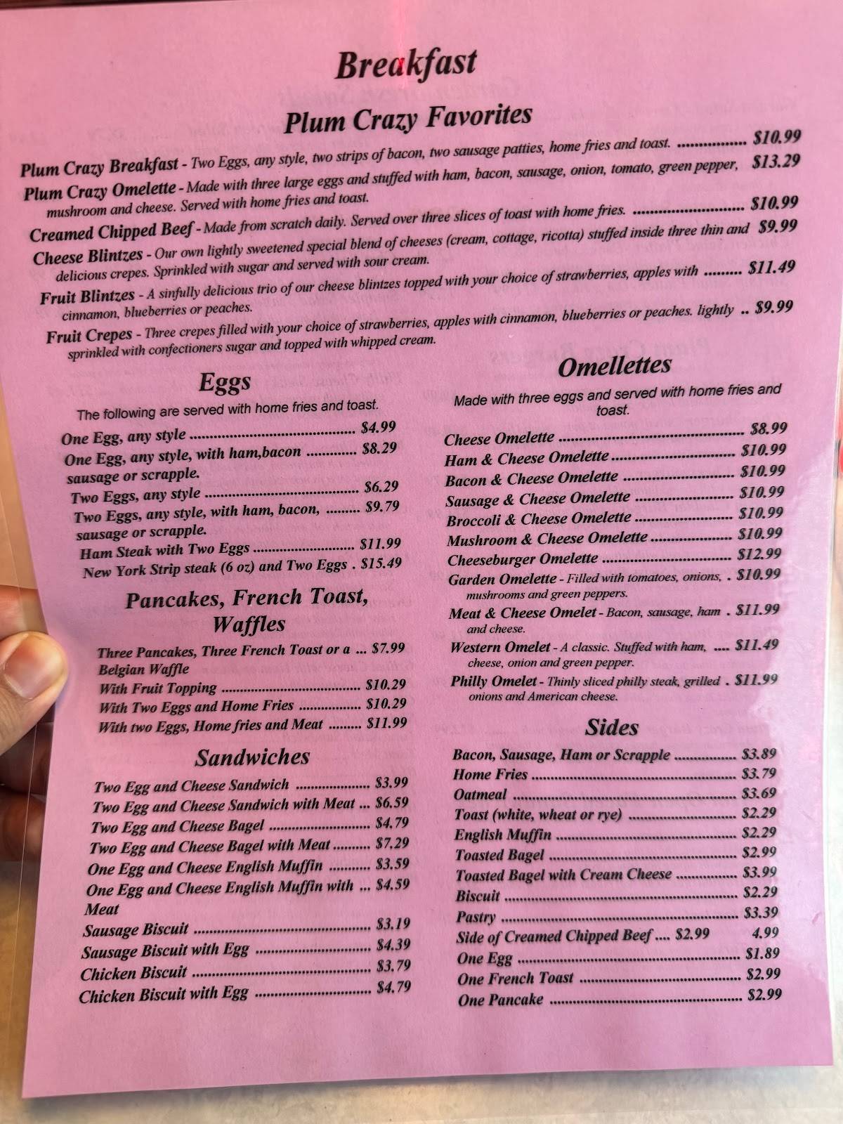 Menu at Plum Crazy Diner 2002 restaurant, Westminster