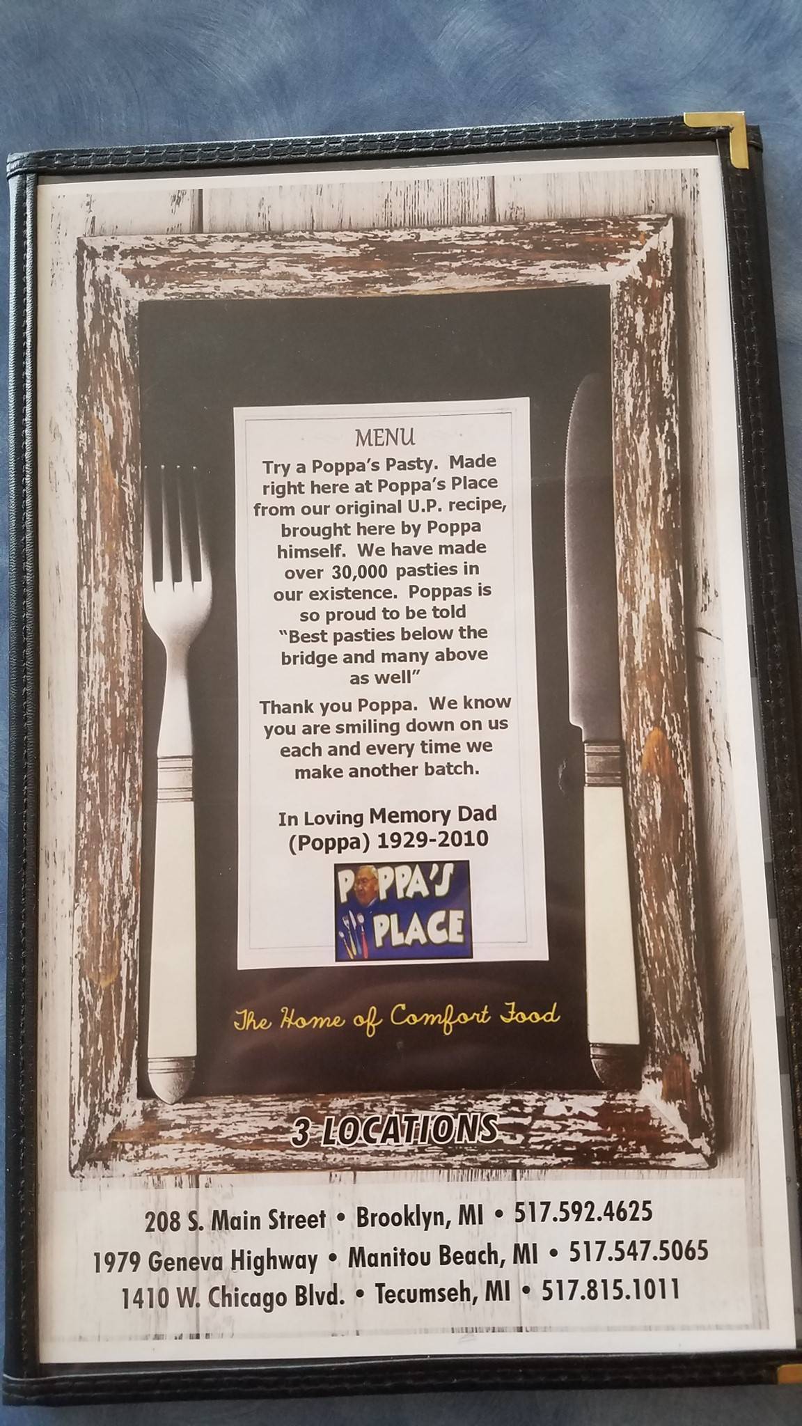 Menu at Poppa's Place Tres restaurant, Tecumseh