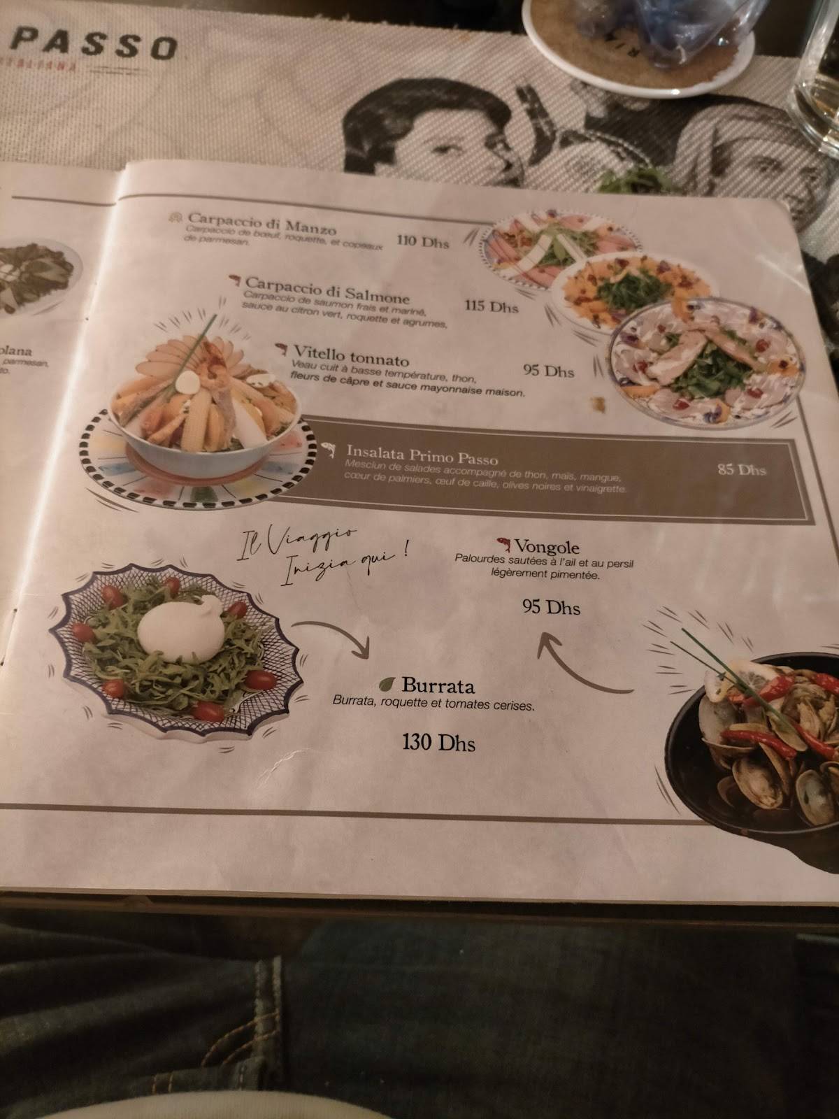 Menu au Primo Passo Bouskoura restaurant, Bouskoura