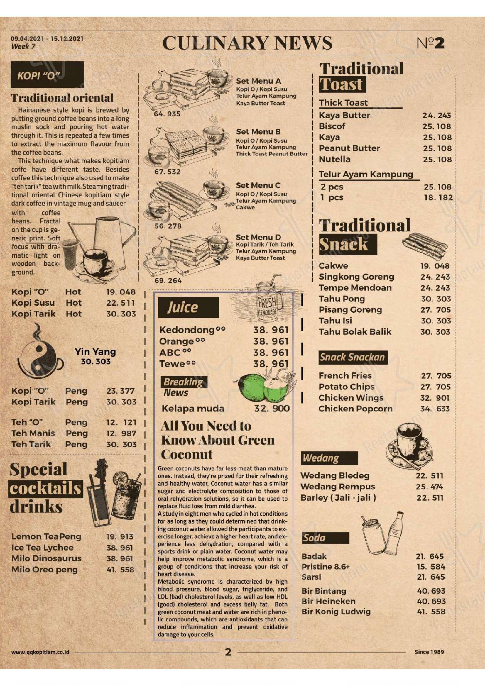 Menu at QQ Kopitiam - MID Plaza restaurant, Central Jakarta, 2 Office