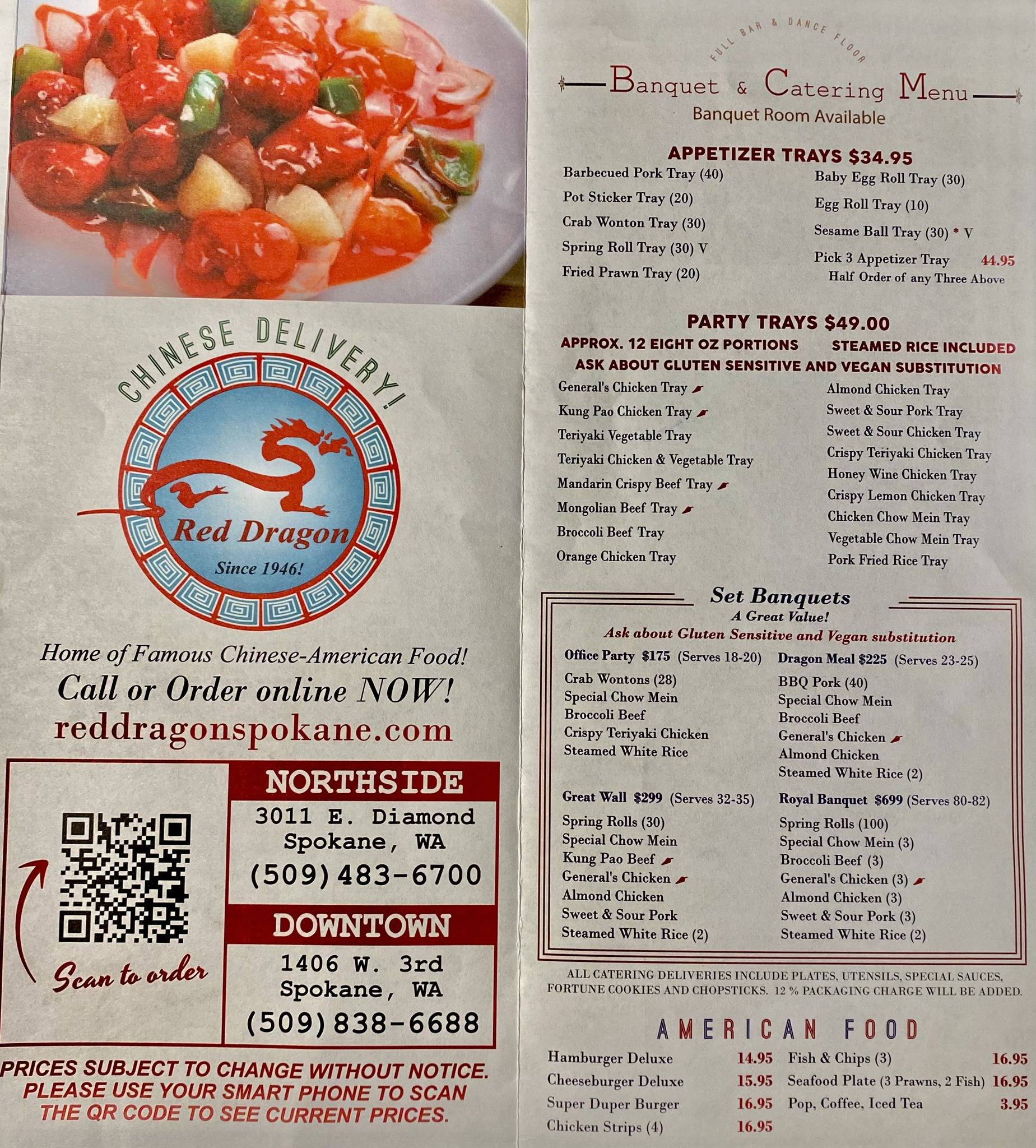 Menu at Red Dragon Northside restaurant, Spokane, E Diamond Ave