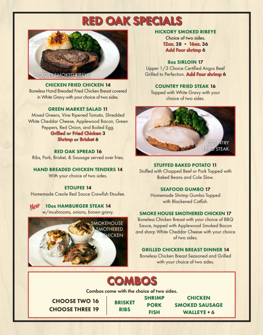 Menu at Red Oak Fillin' Station restaurant, Hot Springs