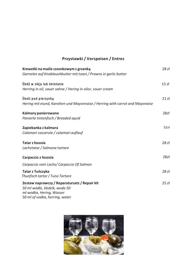 Menu at Restauracja Barka, Kolobrzeg