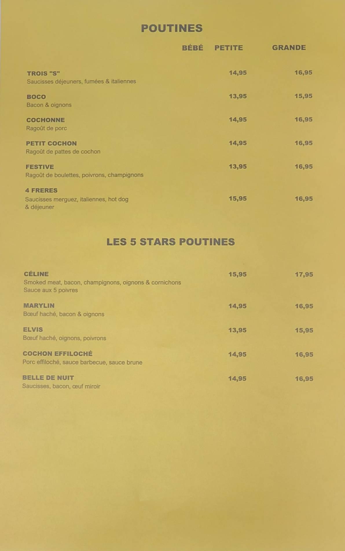 Menu at Restaurant Chez Claudette, Montréal