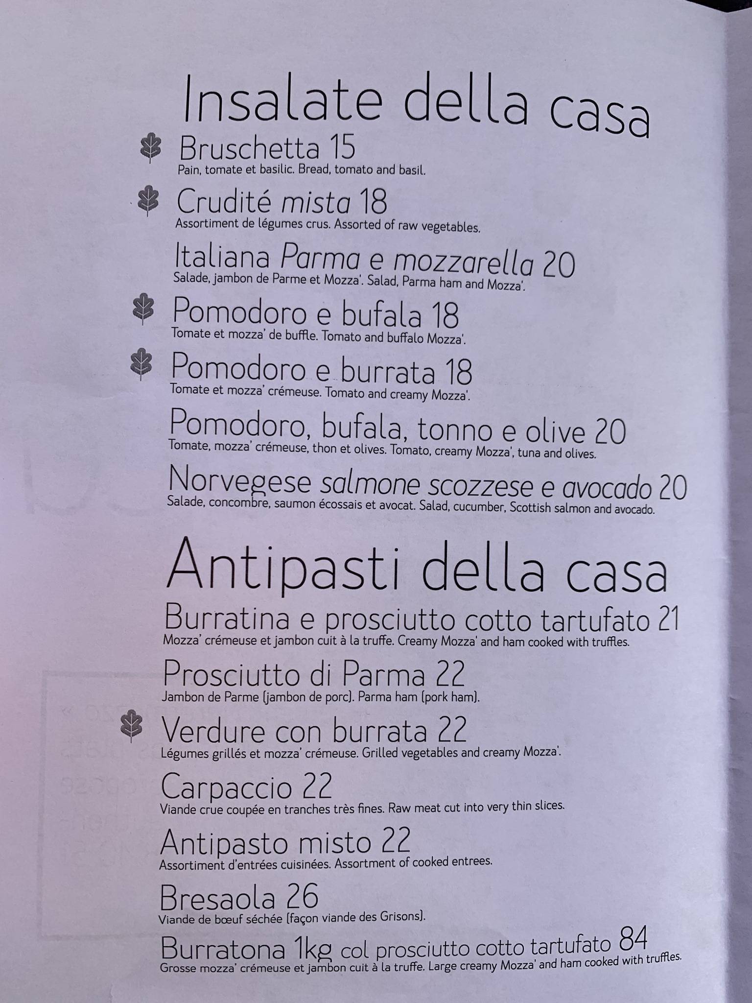 Menu at Da Laura Cannes restaurant, Cannes