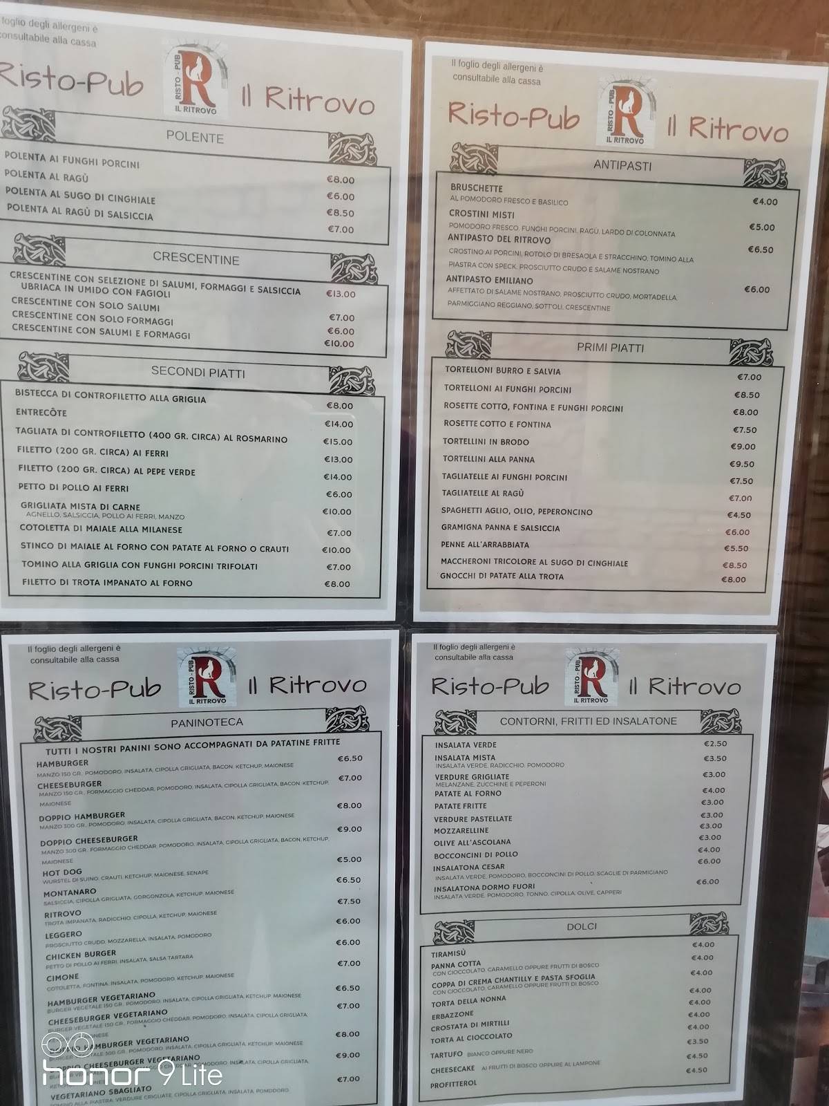 Menu da Ristorante Il Ritrovo, Sestola