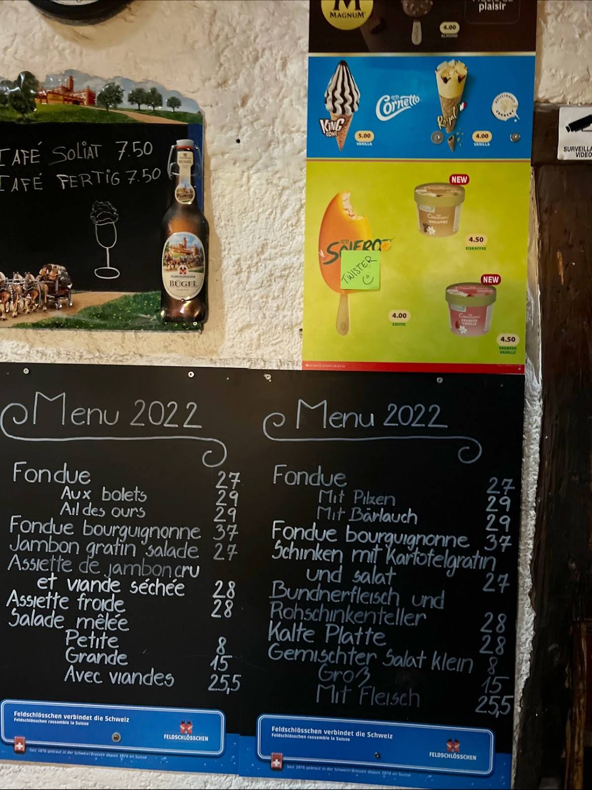 Menu da Restaurant Le Soliat, Val-de-Travers, Creux-du-Van