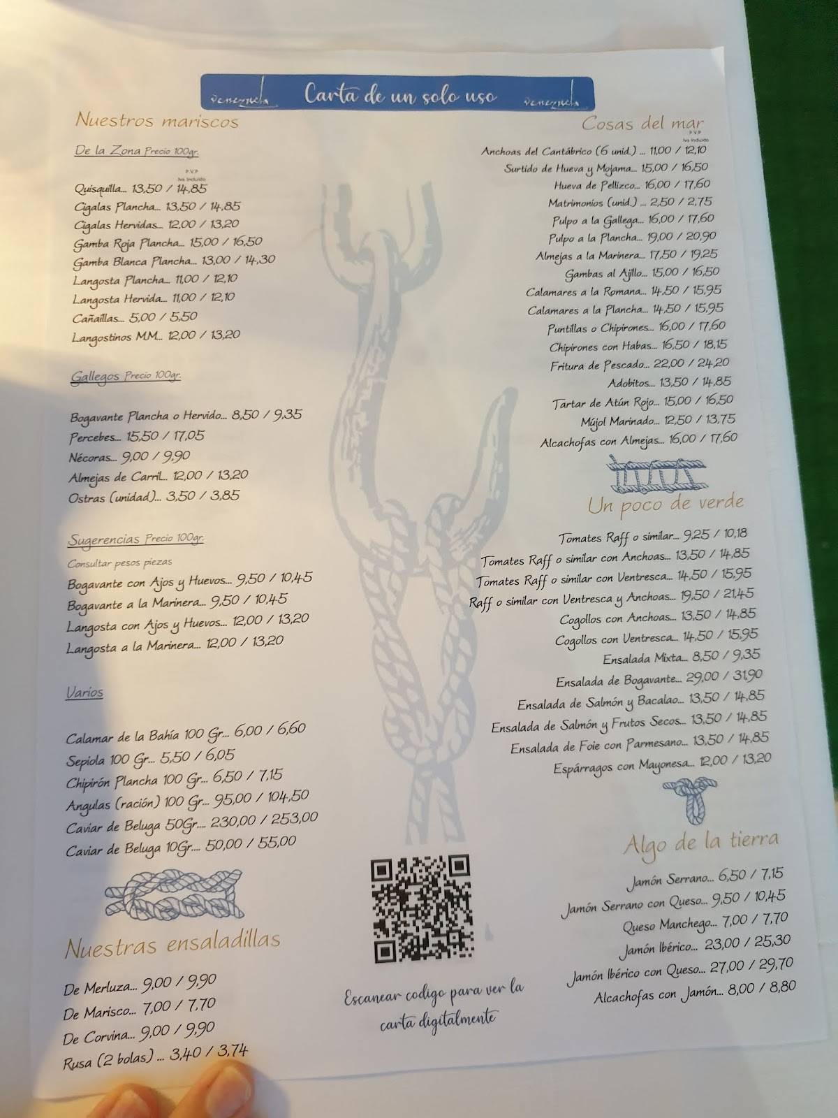 Carta de Restaurante Venezuela, Lo Pagan
