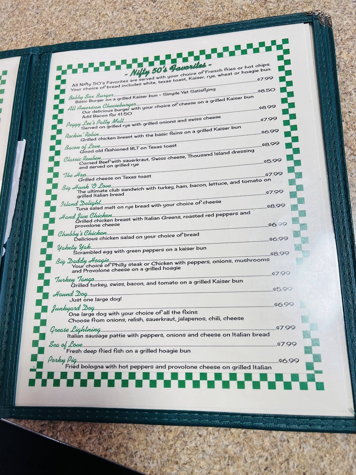 Menu at Rhonda's Emerald Diner restaurant, Hubbard, 825 N Main St