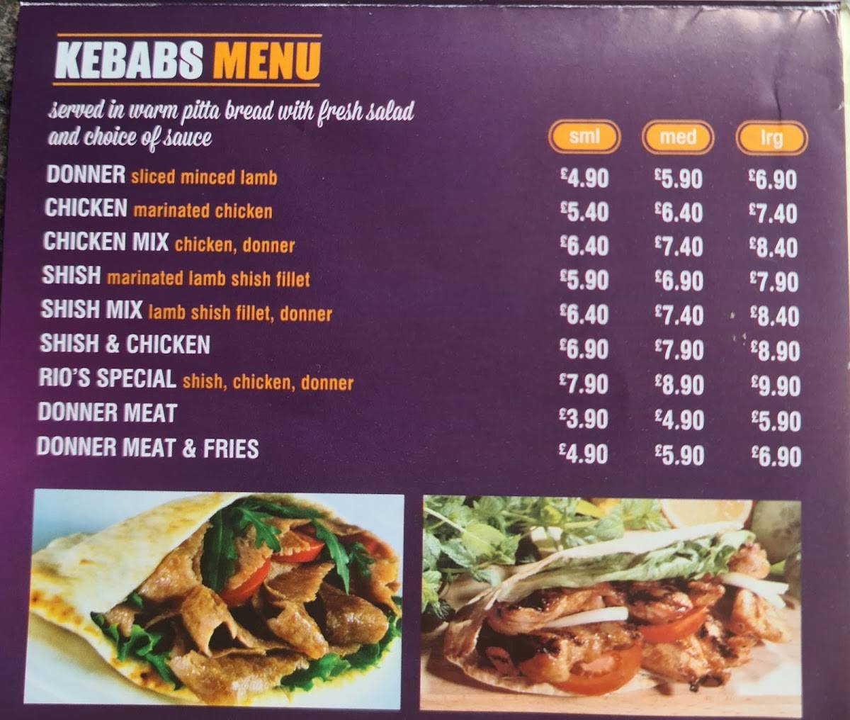 Menu at Rio's Chicken Hut restaurant, Preston