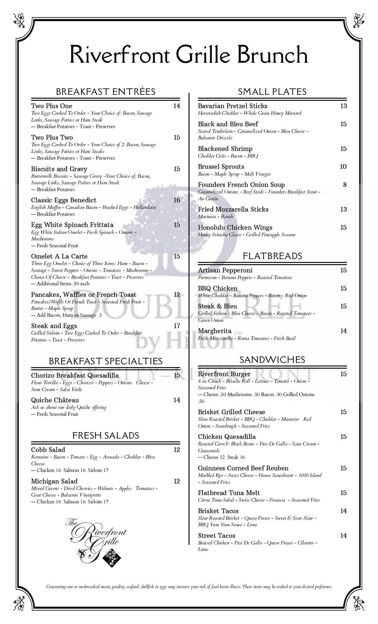 Menu at Riverfront Grille restaurant, Bay City