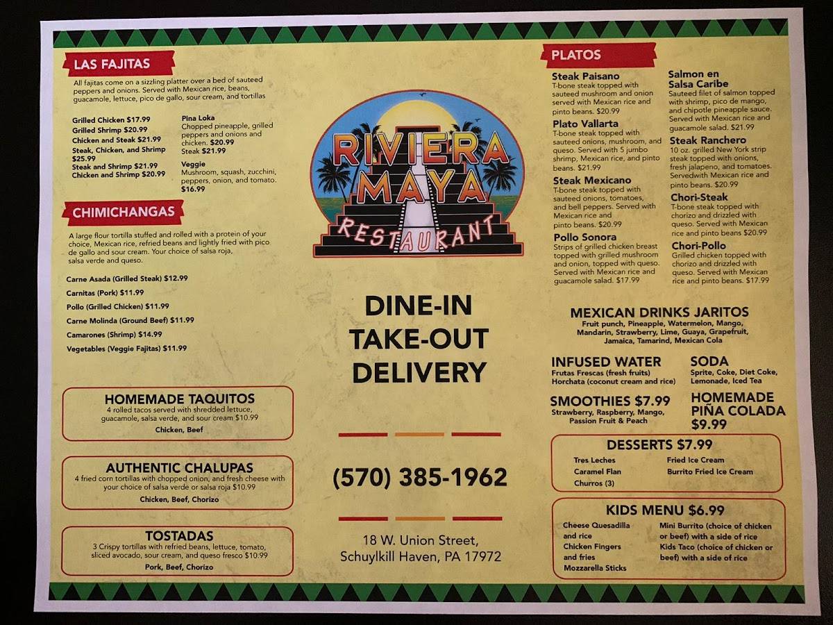 Menu at Riviera maya restaurant, Schuylkill Haven