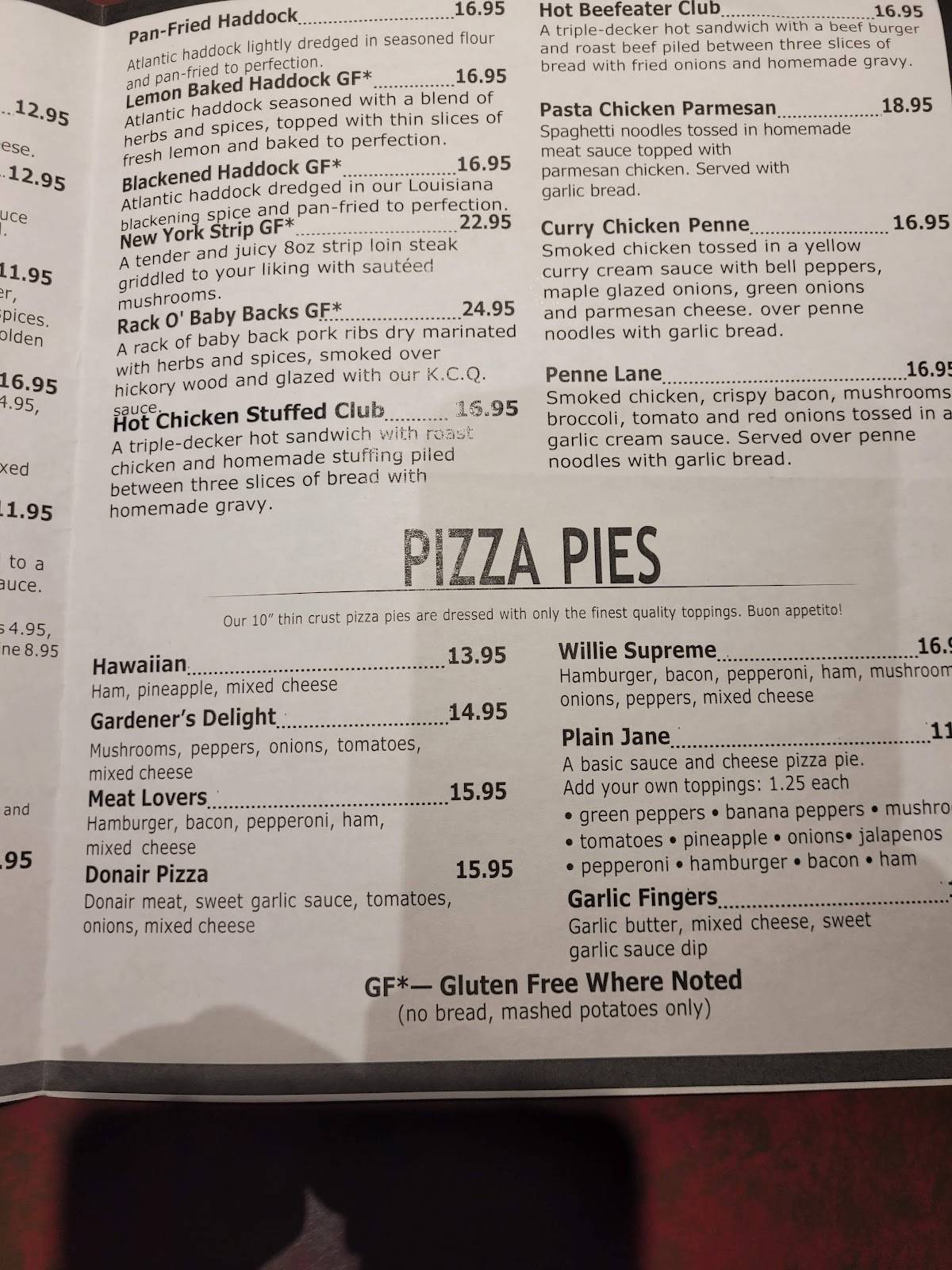 Menu at Roadside Willies Smokehouse & Bar, Truro