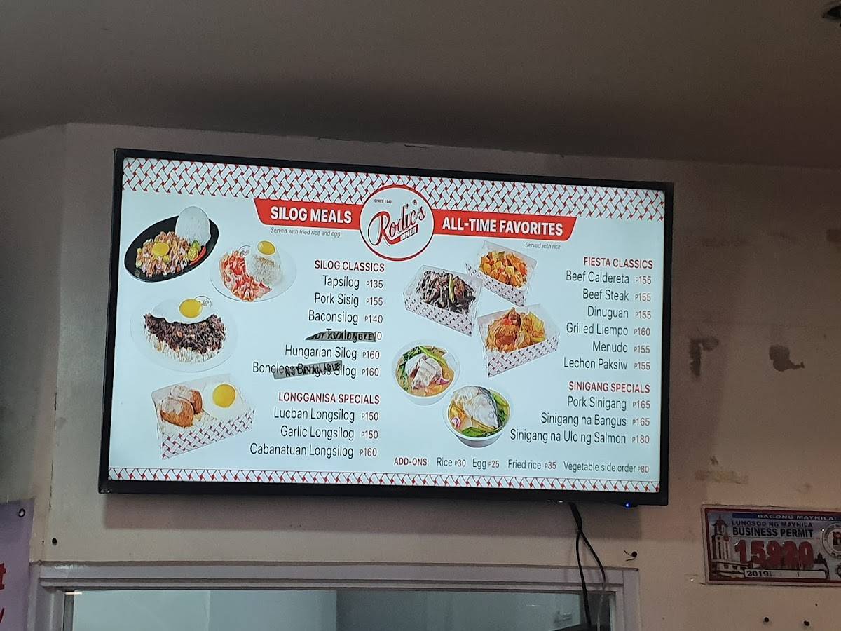 Menu at Rodic's Diner restaurant, Manila, Taft Ave