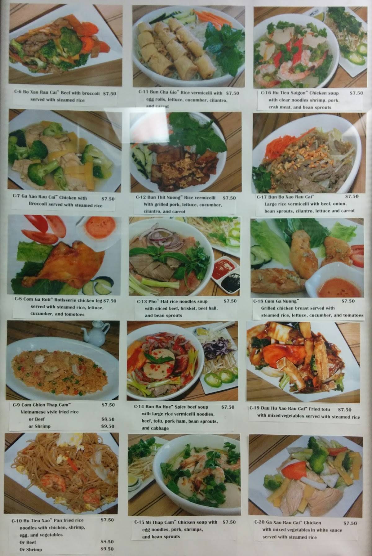 Menu at Saigon Cafe, Lubbock