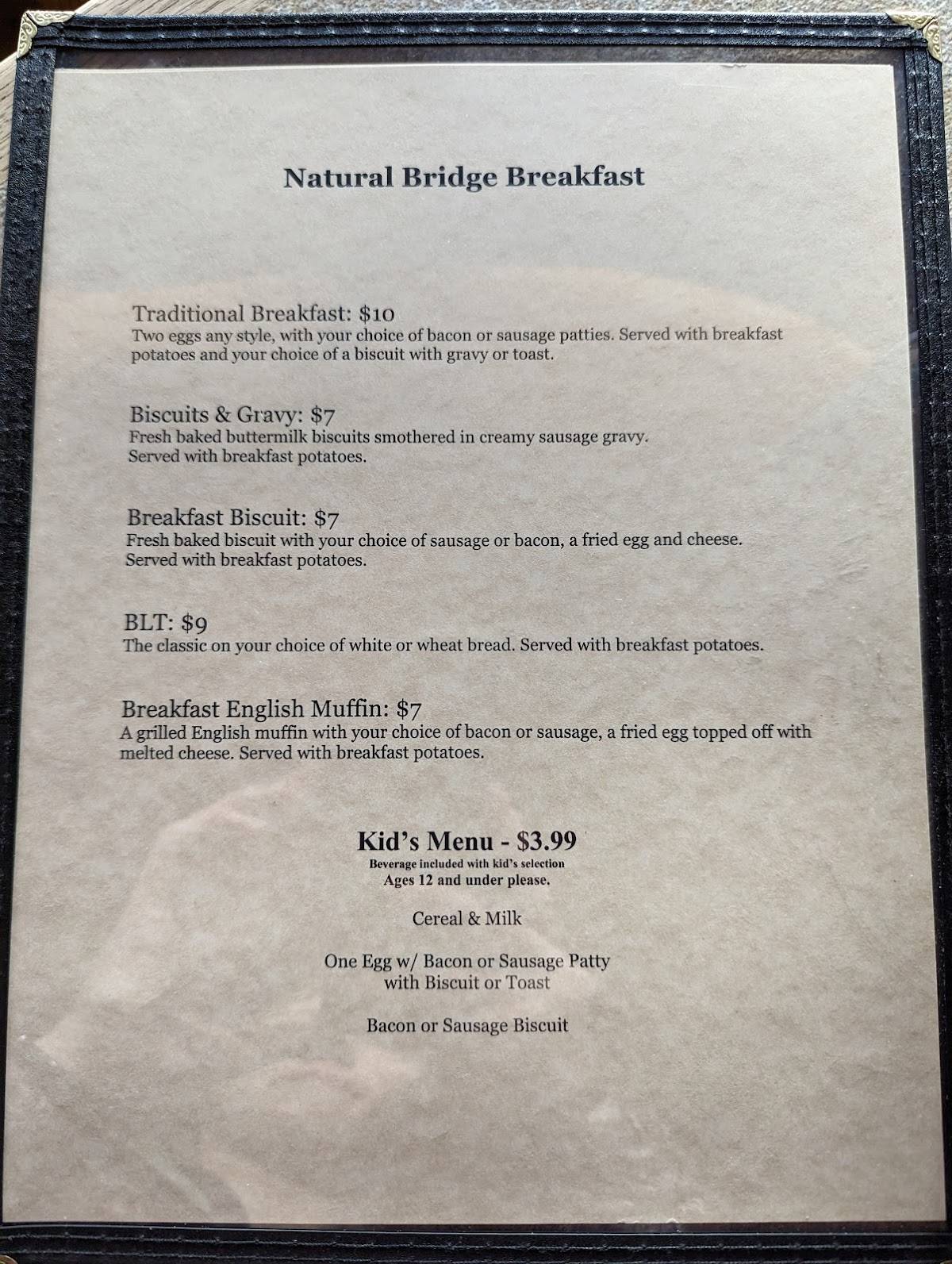 Menu at Sandstone Arches Restaurant, Slade