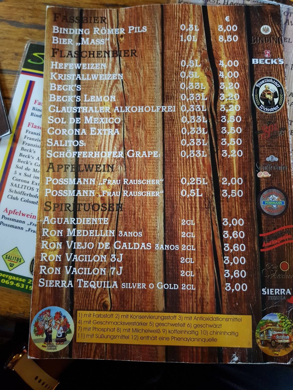 Carta de Restaurant Sapo Rey, Fráncfort