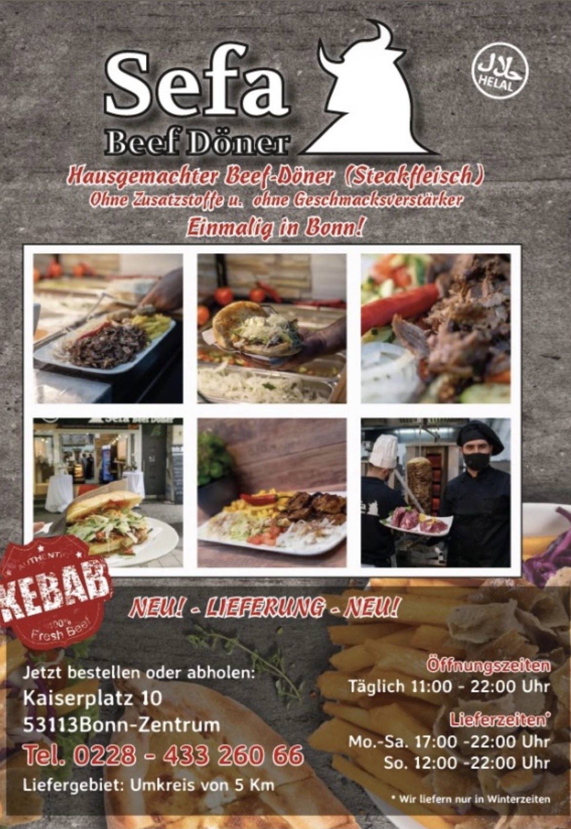 Menu at Sefa Beef Döner restaurant, Bonn