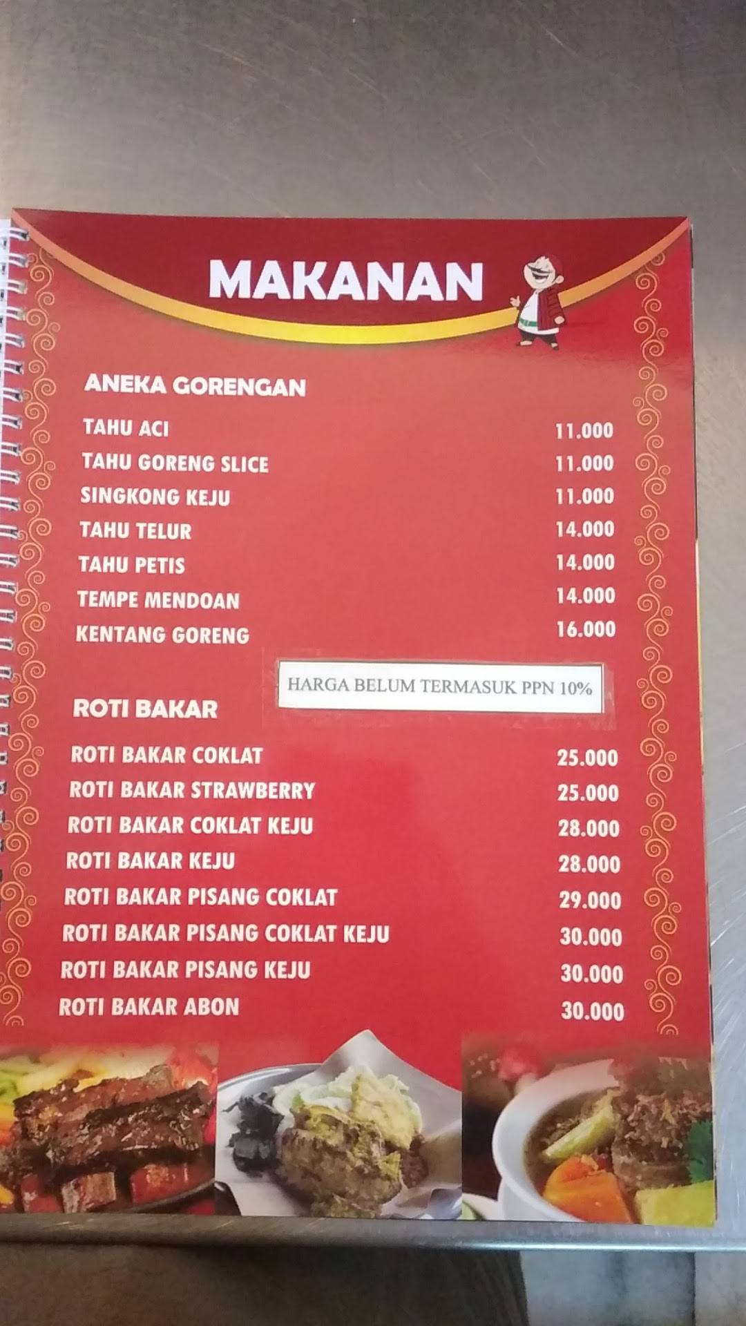 Menu at Sego Dalem restaurant, Pekalongan