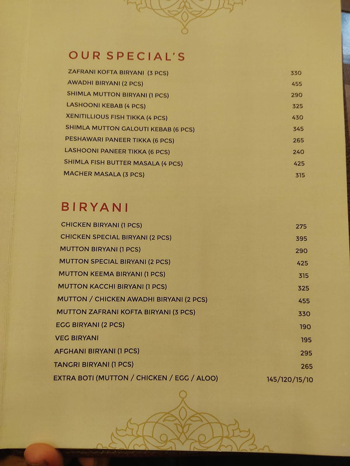 Menu at Shimla Biryani Chinar Park, Kolkata