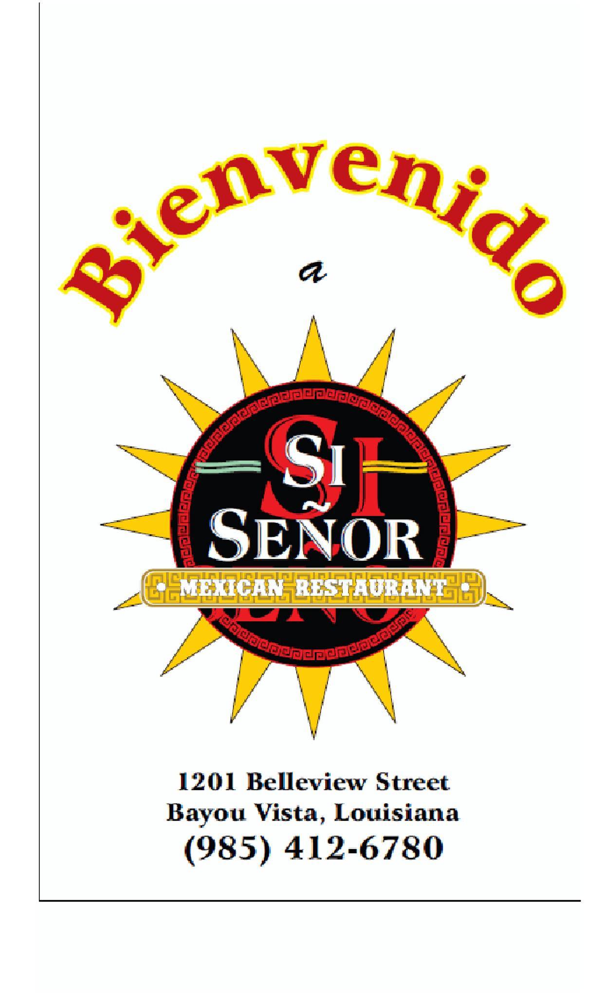 Menu at Si Señor restaurant, Bayou Vista