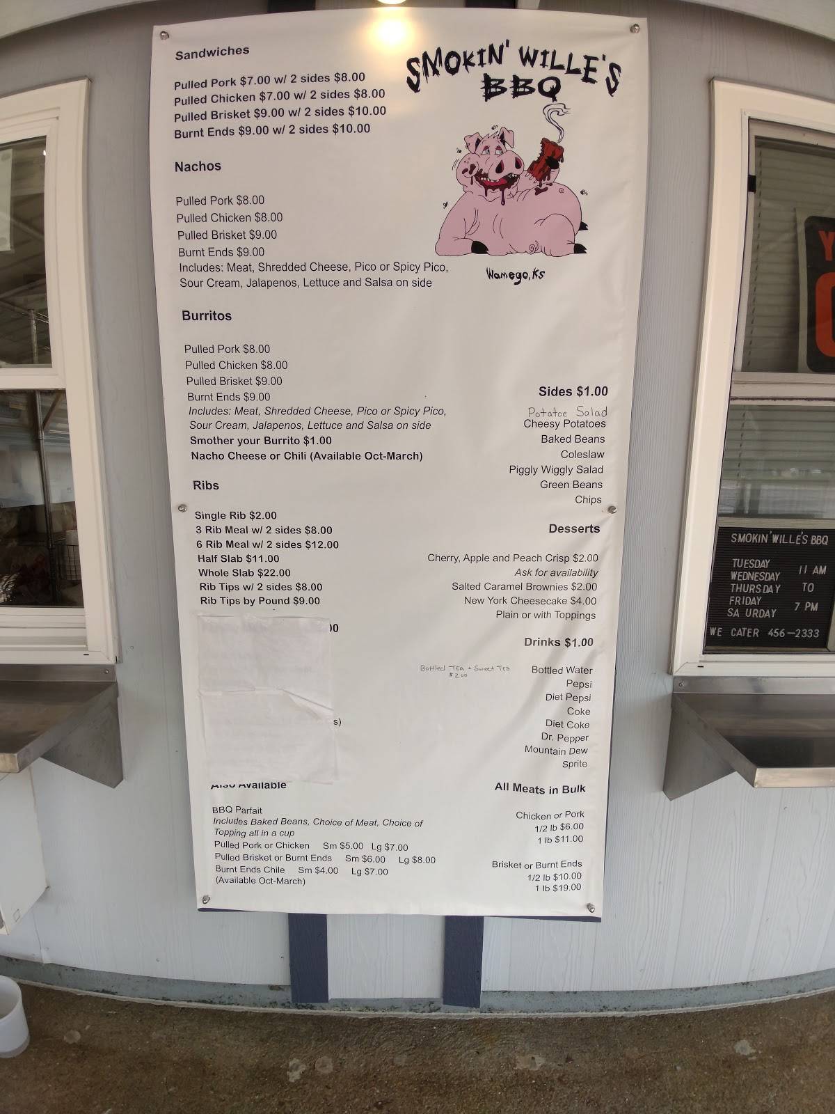 Menu at Smokin Willes BBq, Wamego