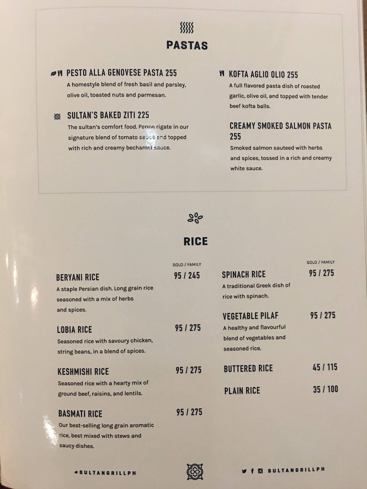 Menu at Sultan Mediterranean Grill restaurant, Makati, UG9 Valero Plaza ...
