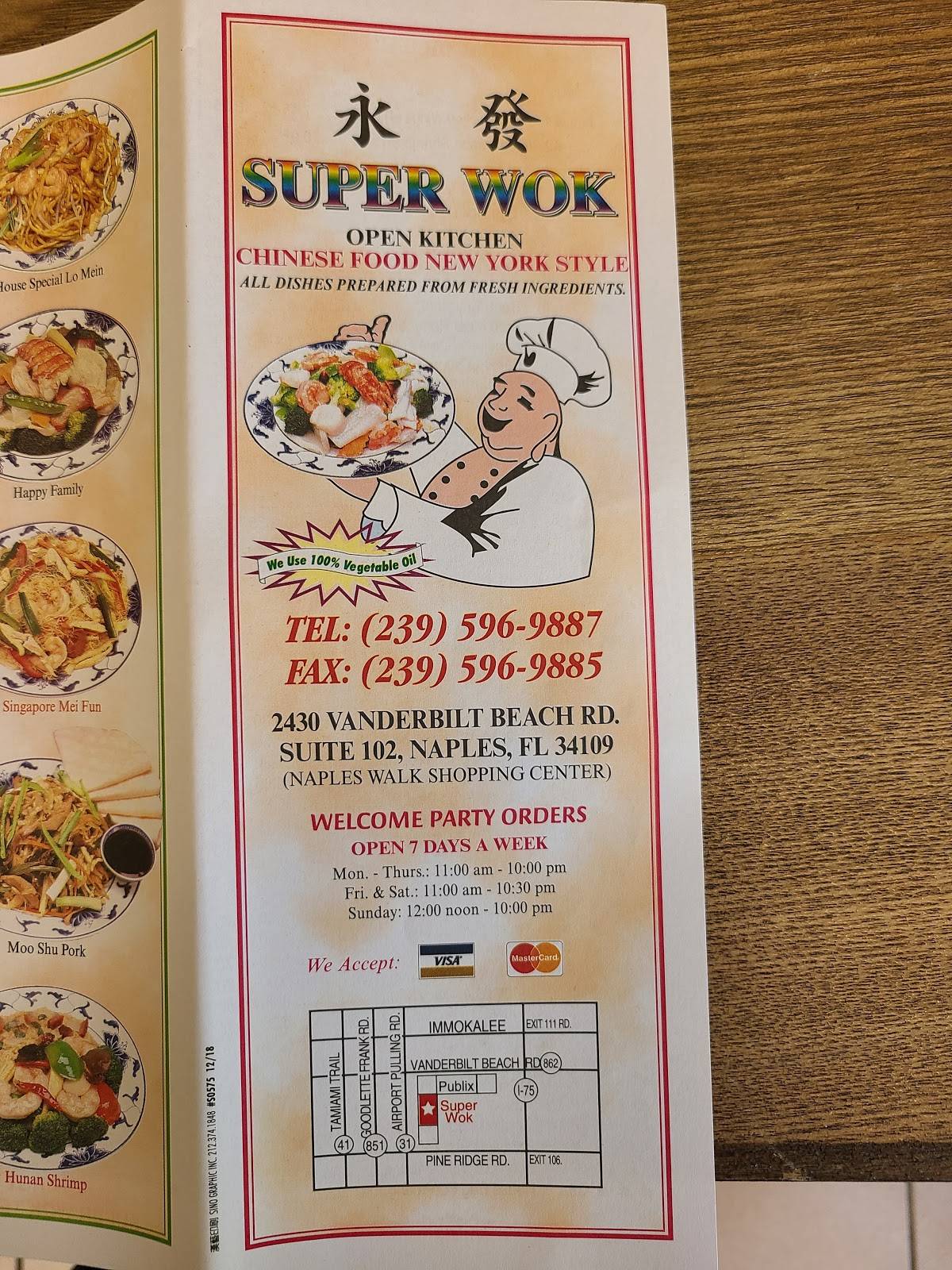 Menu at Super Wok restaurant, Naples