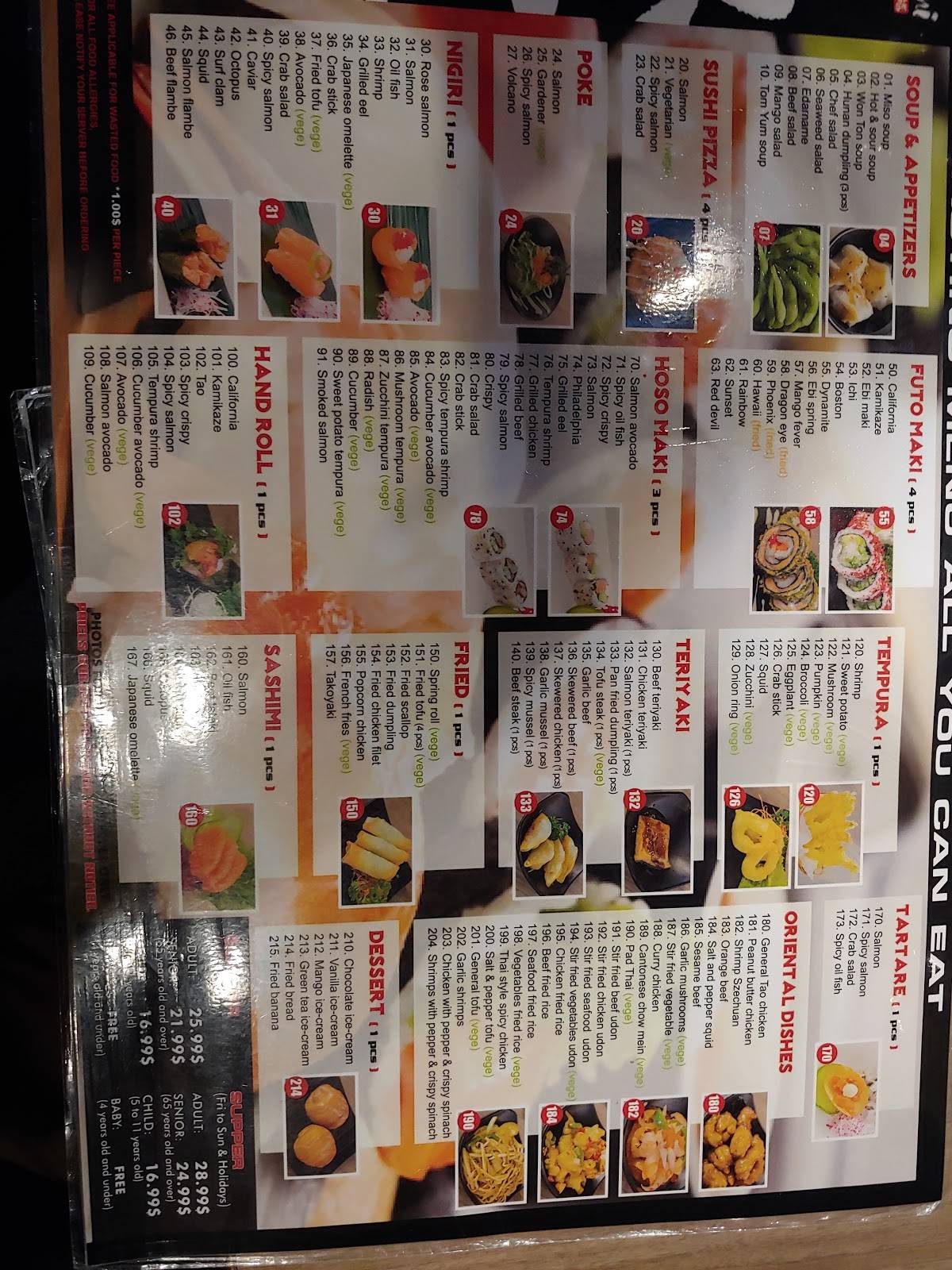 Menu au Sushi Kumi restaurant, Québec, 815 Bd Lebourgneuf