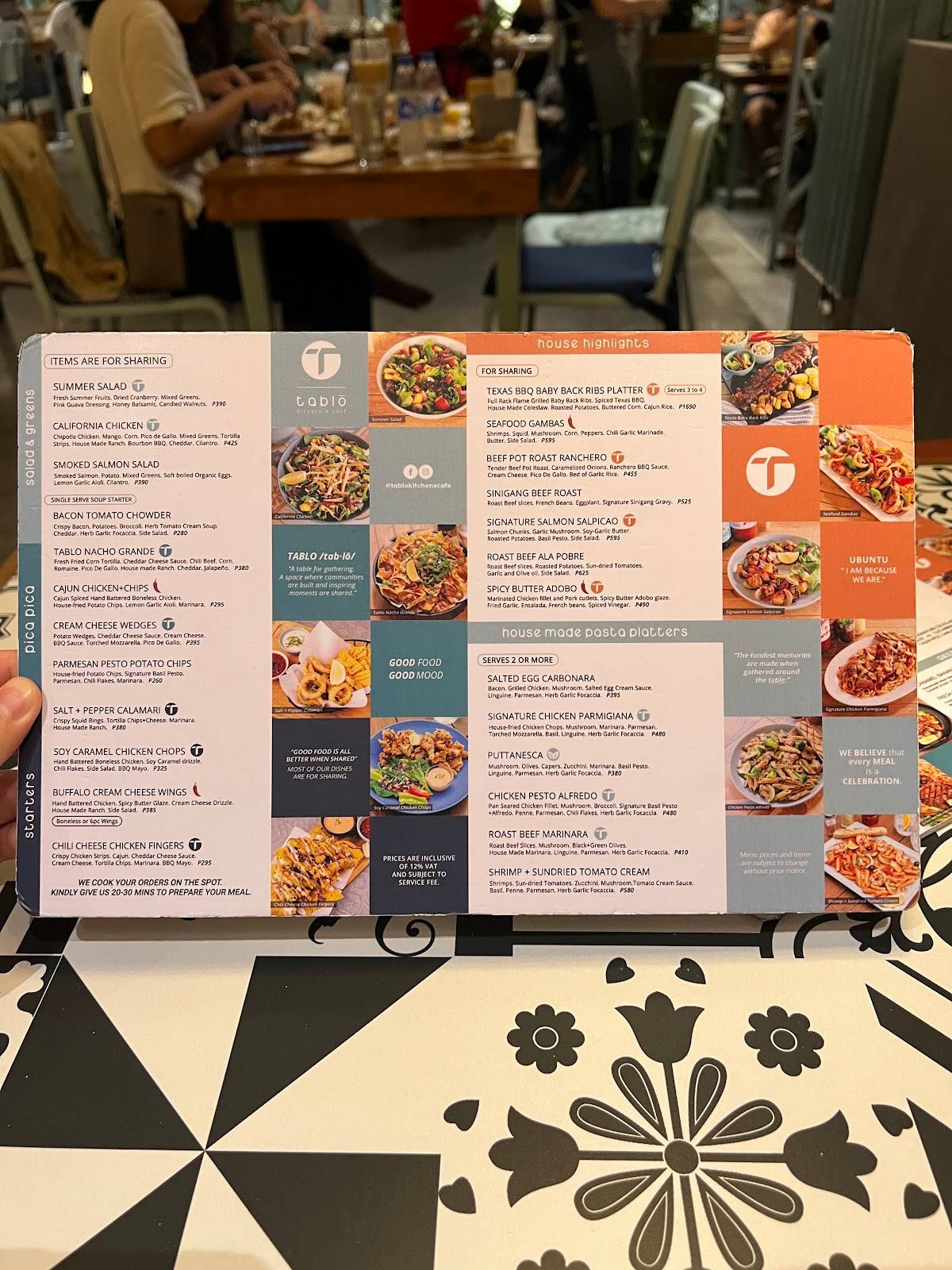 Carta de Tablo Kitchen x Cafe Timog QC, Ciudad Quezon