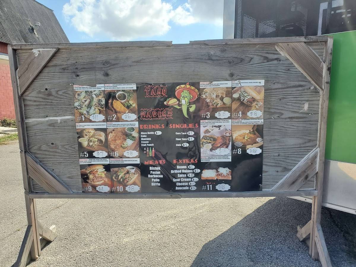 Menu at Tako Madrez restaurant, Lake Jackson