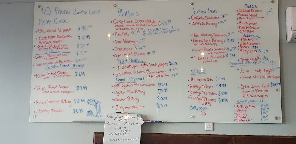 Menu at Talk of the Mountain Crab Cakes and more restaurant, Front ...