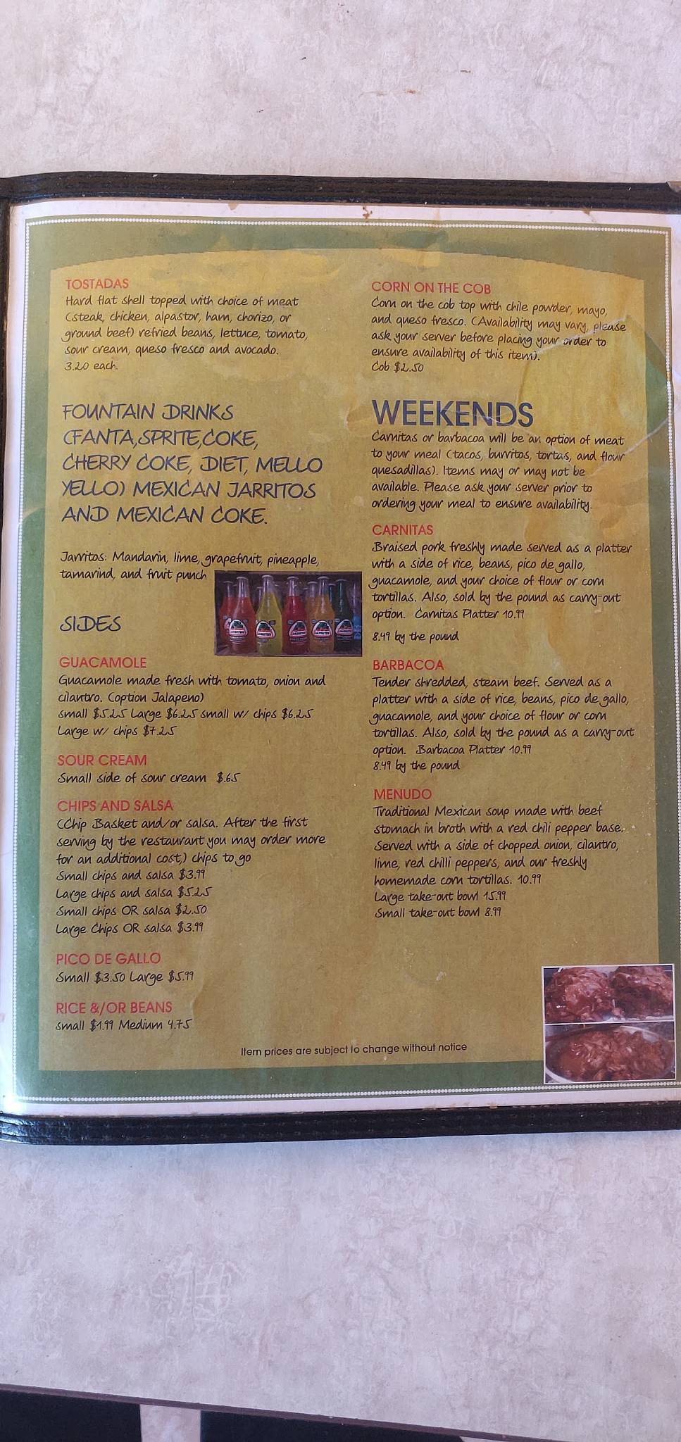 Menu at Taqueria Don Chepe restaurant, Niles, E Main St
