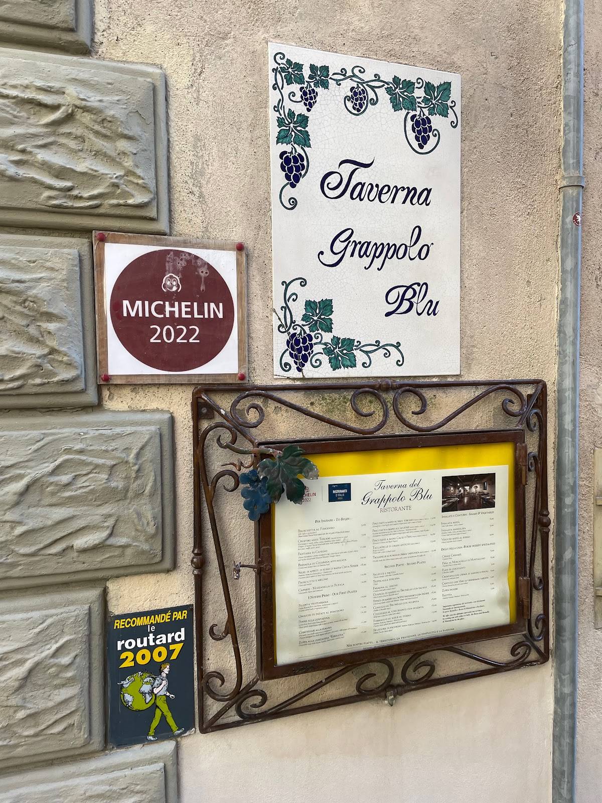 Menu at Taverna del Grappolo Blu restaurant, Montalcino