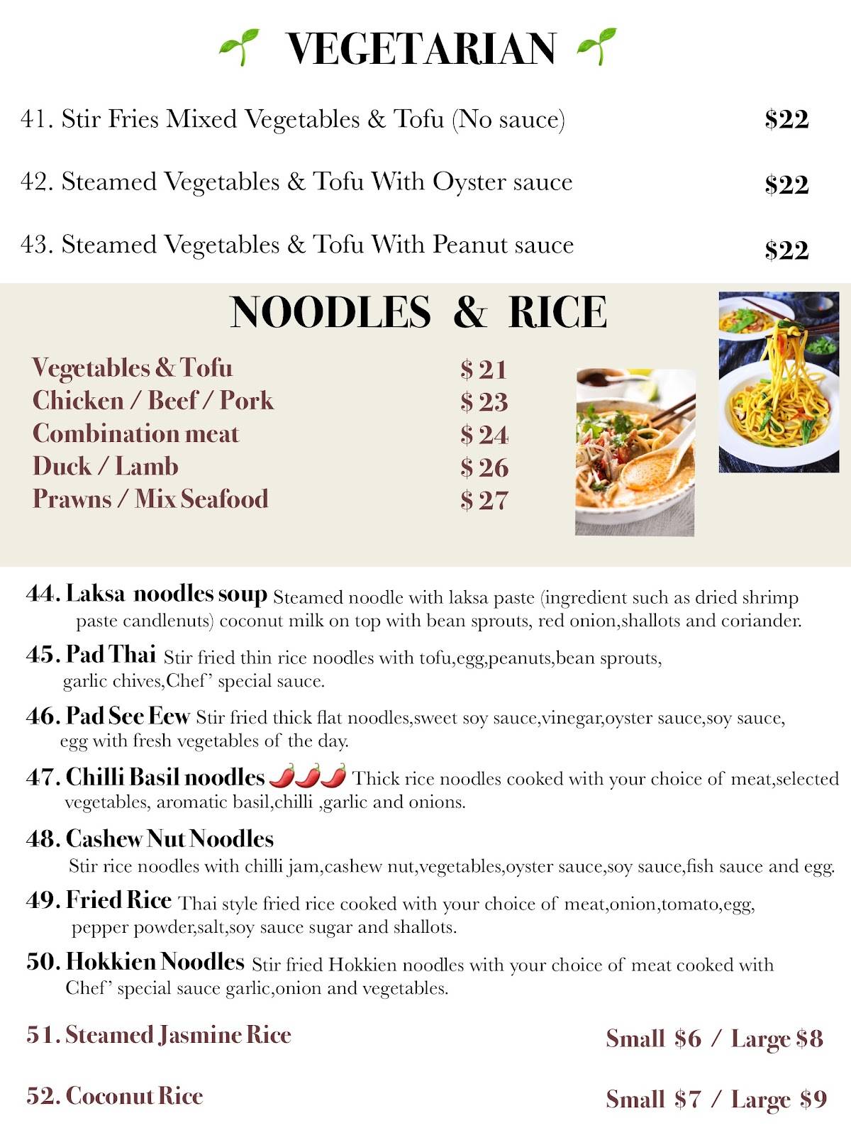 Menu at Thai Home Restaurant, Narrabri