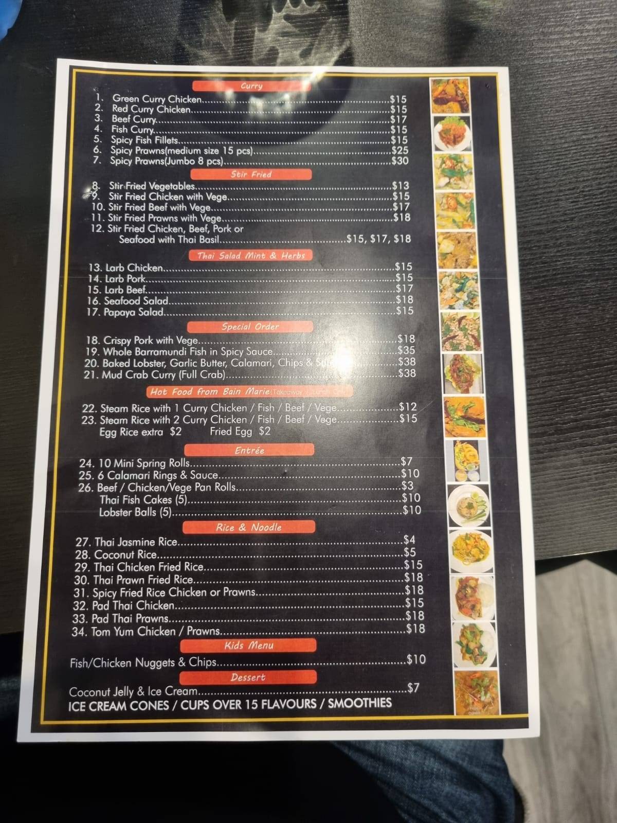 Menu at Thai Street Food restaurant, Bentleigh